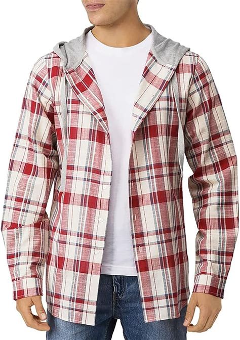 H2h Mens Plaid Hoodie Shirts Jacket Casual Shirt Lightweght