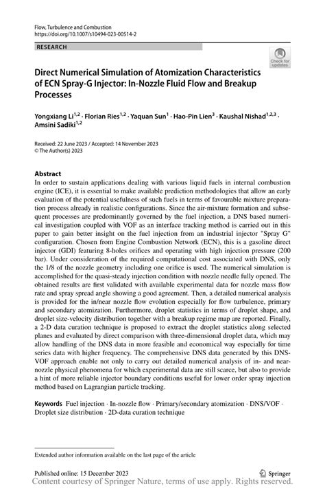 Pdf Direct Numerical Simulation Of Atomization Characteristics Of Ecn Spray G Injector In