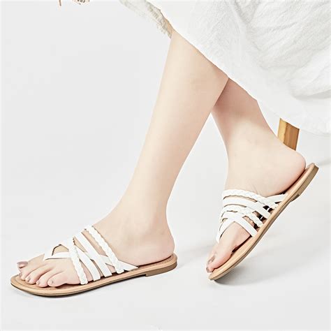 Ataiwee Womens Flat Slide Sandals Fashion Strappy Braided Slip On