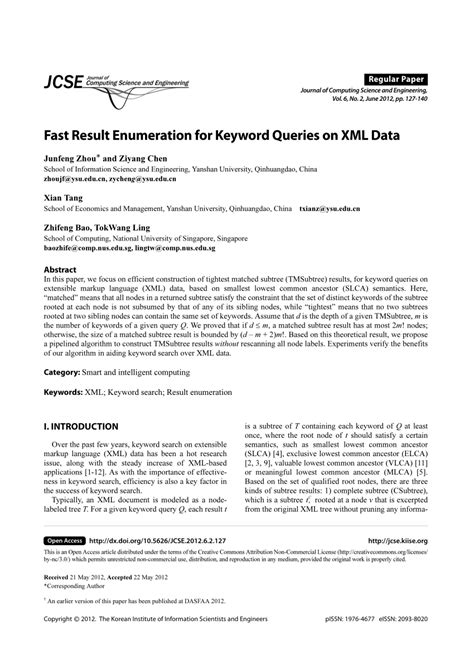 Pdf Fast Result Enumeration For Keyword Queries On Xml Data