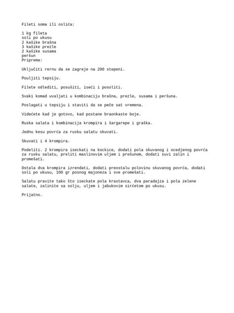 Fileti Oslica Ruska Salata I Kombinacija Sargarete I Graska Pdf