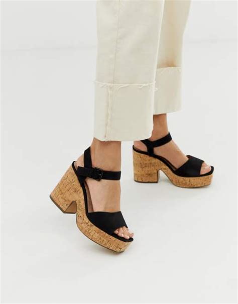 Bershka Sandales Compensées Imitation Daim Noir Asos