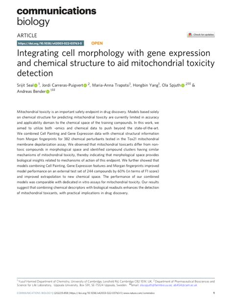 Integrating Cell Morphology With Gene Expression And Chemical Structure To Aid Mitochondrial