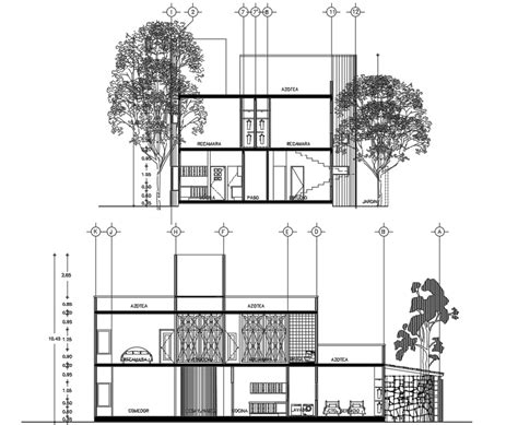 House Section Cad Drawing With Furniture Blocks Details