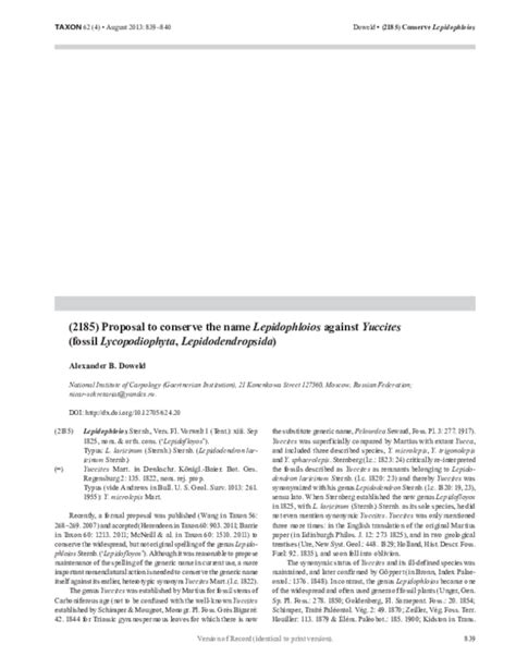 Pdf Proposal To Conserve The Name Lepidophloios Against Yuccites