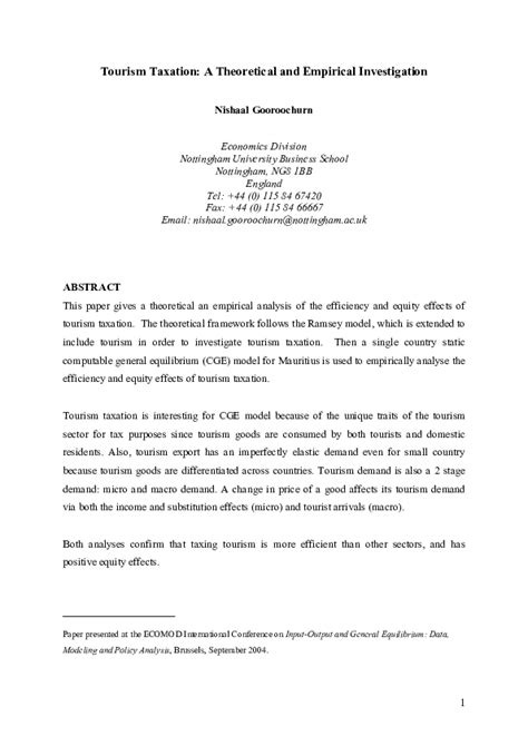 Pdf Tourism Taxation A Theoretical And Empirical Investigation