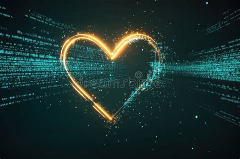 Digital Heart With Glowing Code Modern Technology And Love Concept Art