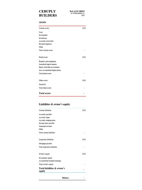 Cebuply Balance Sheet Ytd Template Download Free Pdf Equity