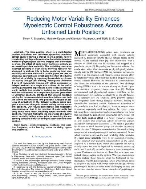 Pdf Reducing Motor Variability Enhances Myoelectric Control Robustness Across Untrained Limb
