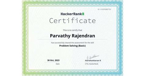 Parvathy Rajendran On Linkedin Hackerrank Skill Certificate