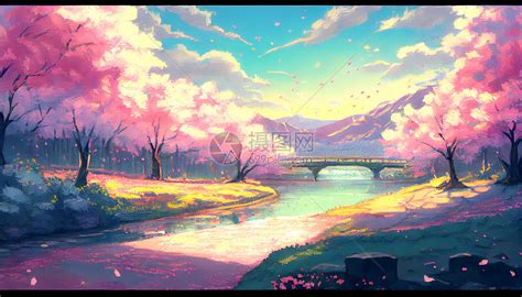 春天樱花树景色插画图片下载 正版图片402432623 摄图网