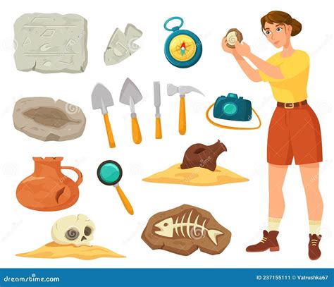 Cartoon Archaeological Excavation Archaeologists Discovering Ancient