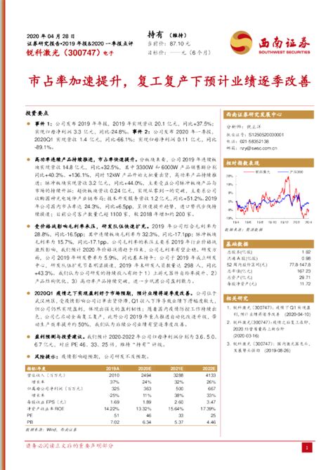 市占率加速提升，复工复产下预计业绩逐季改善