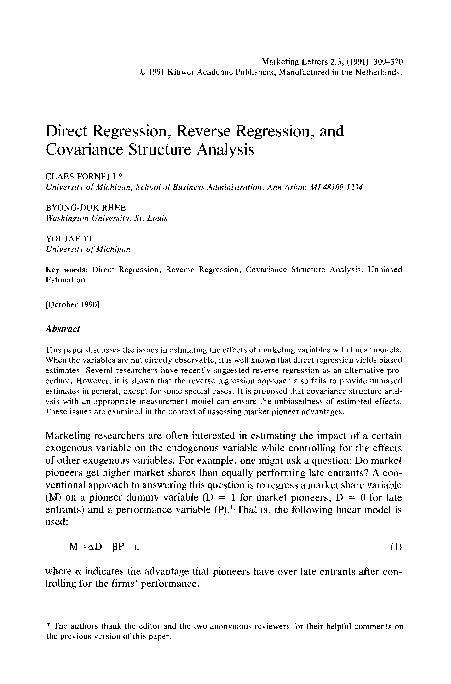 Pdf Direct Regression Reverse Regression And Covariance Structure Analysis