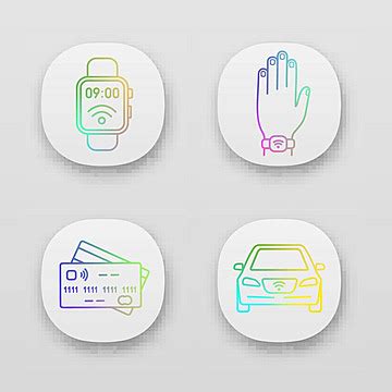 Nfc Technology App Icons Set Phone Payment Navigation Vector Phone