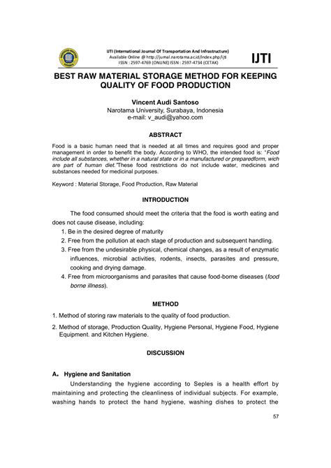 PDF BEST RAW MATERIAL STORAGE METHOD FOR KEEPING QUALITY OF FOOD PRODUCTION