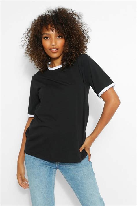 Womens Black Maternity Ringer Tshirt Boohoo Uk