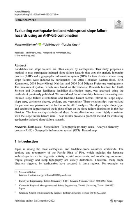 PDF Evaluating Earthquake Induced Widespread Slope Failure Hazards