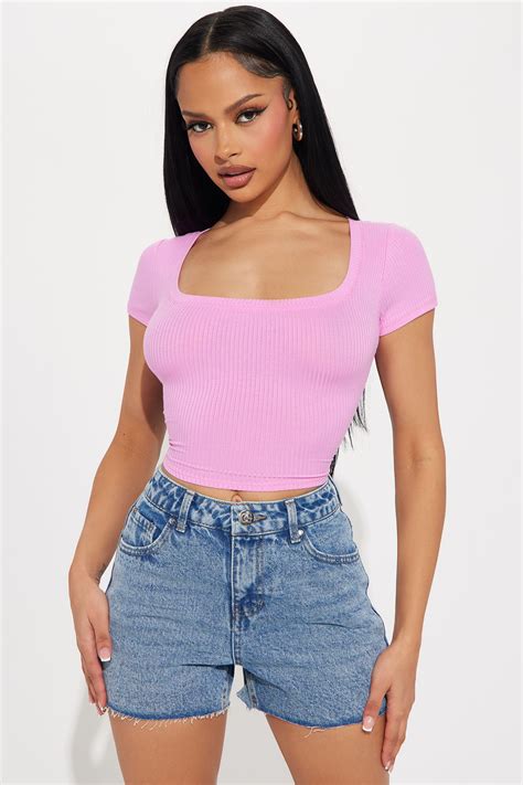Stacy Square Neck Crop Top Hot Pink Fashion Nova