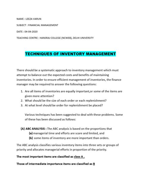 Techniquesofinventorymanagement Converted Pdf Inventory Economies