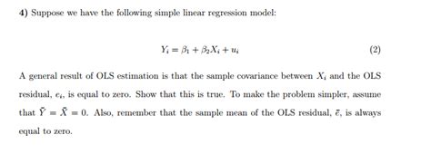 Solved Suppose We Have The Following Simple Linear
