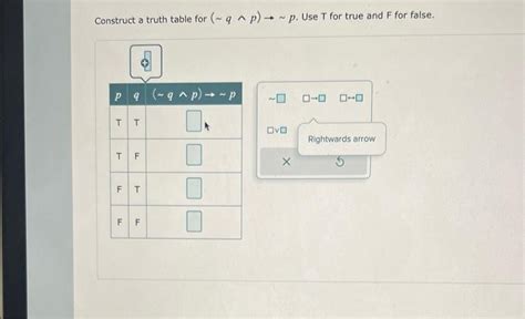 Solved Construct A Truth Table For ∼q∧p→∼p Use T For True