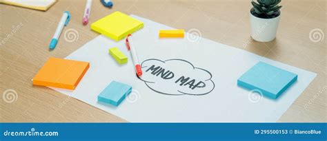 Marketing Strategy Mind Map And Sticky Notes Placed On Office Table Variegated Stock Image