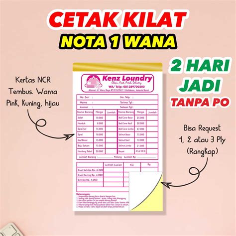 Jual CETAK NOTA KWITANSI LAUNDRY 2 Dan 3 PLY 1 4 FOLIO DESAIN COSTUM