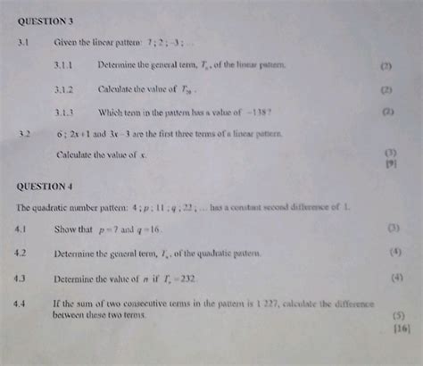 Question Given The Lincar Pattern Studyx