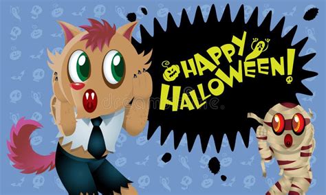 A Cute Mummy And Wolf Man With Spooky Background Stock Illustration Illustration Of Invited