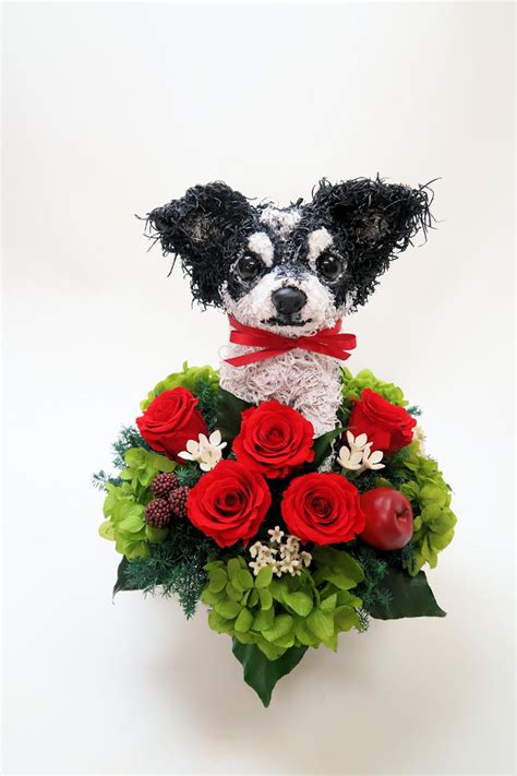 ペットのお悔やみ お供え花に愛犬のオーダーメイドトピアリープリザーブドフラワーアレンジ 動物トピアリー作品集 アトリエ花倶楽部
