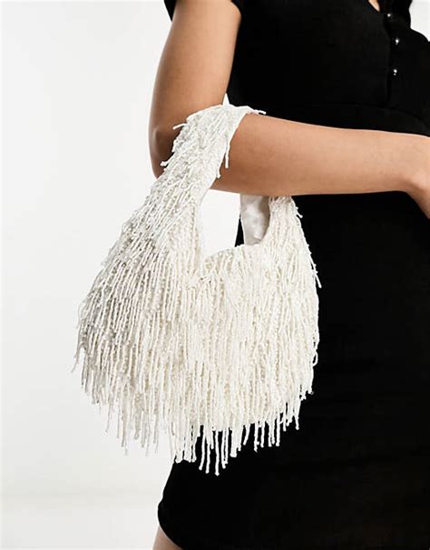 True Decadence Beaded Embellished Mini Grab Bag In White Asos