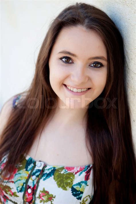 Spanish Brunette Girl With Long Hair Stock Image Colourbox