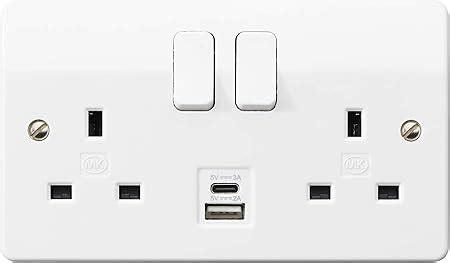MK ELECTRIC Logic Plus Double Socket K WHI With Dual USB Charging Ports Type A And C