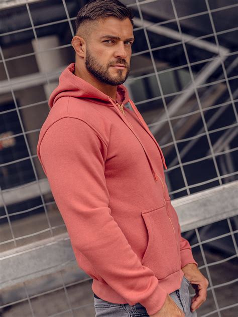 Bolf Herren Warmer Kapuzenpullover Mit Reißverschluss Lachsrot 2008a