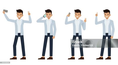 아시아 사업가는 파란색 정장 캐릭터 벡터 디자인을 착용합니다 다양한 액션으로 프리젠 테이션 남자 사업가에 대한 스톡 벡터 아트 및 기타 이미지 Istock