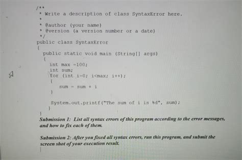 Solved Write A Description Of Class Syntaxerror Here