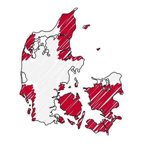 Danemark Carte Croquis Dessinés à La Main Vector Concept Illustration