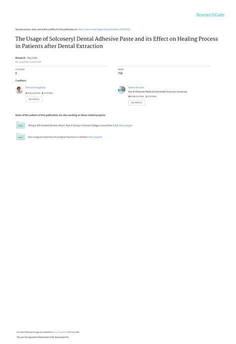 Pdf The Usage Of Solcoseryl Dental Adhesive Paste And Its Effect On