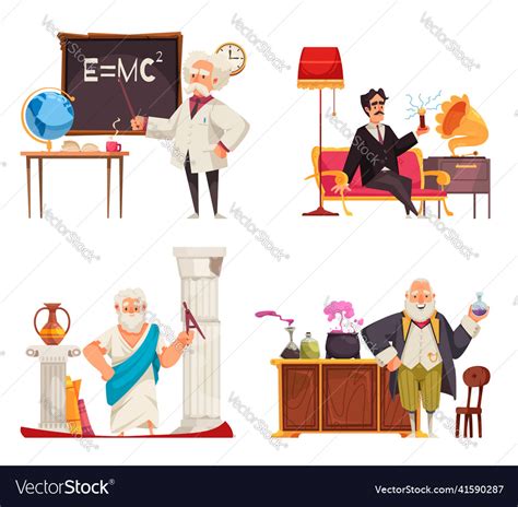 Famous Scientists Compositions Set Royalty Free Vector Image