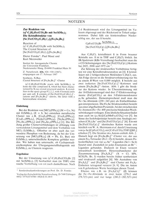 Pdf Zur Reaktion Von η5 C5h5 Fe Co 2br Mit Se Sime3 2 Die
