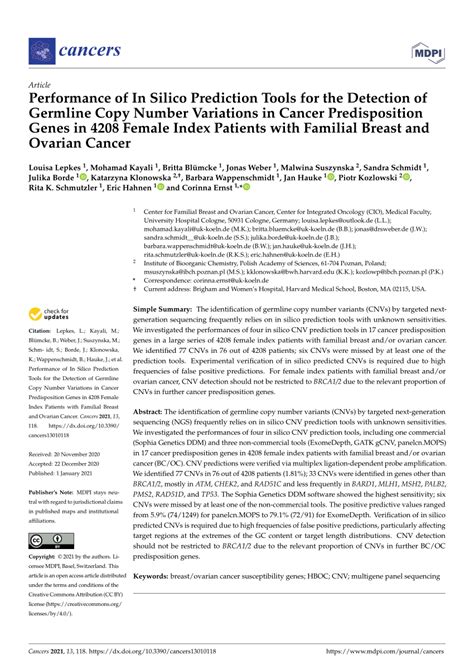 Pdf Performance Of In Silico Prediction Tools For The Detection Of Germline Copy Number