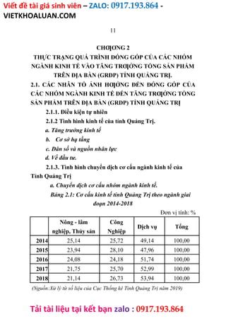 Luận Văn Nghiên cứu đóng góp các nhóm ngành kinh tế đến tăng trưởng tổng sản phẩm trên địa bàn ...
