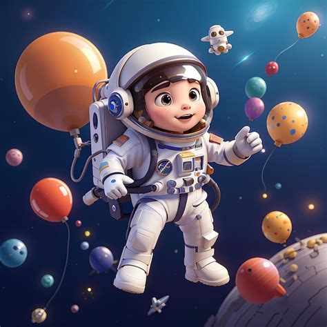 Astronaut Floating With Balloons Cartoon Vector Icon Illustration