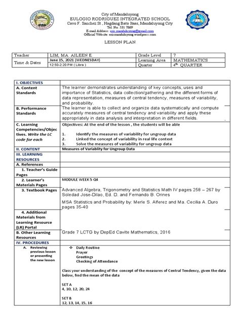 Measures Of Variability For Ungrouped Data Pdf Mean Median
