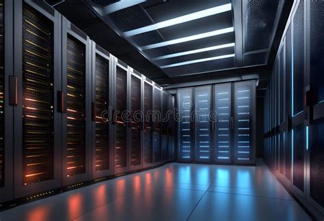 Modern Data Center With Servers Corridor With Computer Equipment Stock