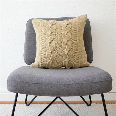 Hand Knit Chunky Cable Cushion In Stone By Strikkstrikk Handknits