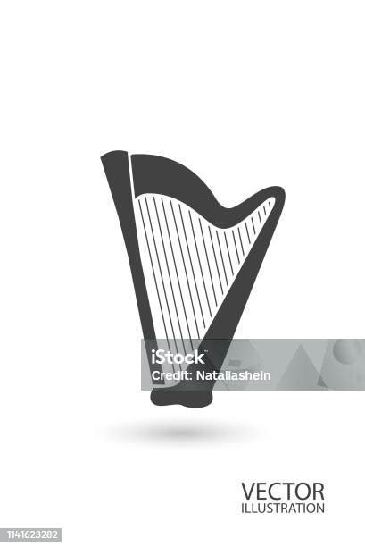 하프는 텍스트에 대 한 장소와 흰색 배경에 서명 합니다 클래식 문자열 악기입니다 하프 실루엣 벡터 일러스트 하프에 대한 스톡 벡터 아트 및 기타 이미지 Istock