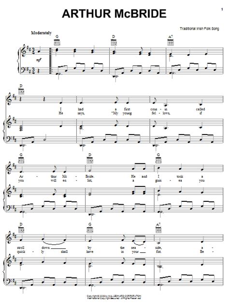 Irish Folksong Arthur Mcbride Sheet Music Notes Chords Irish Folk Songs Sheet Music Notes