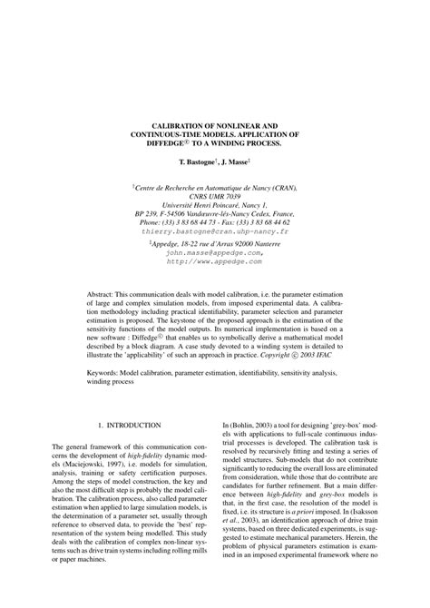 Pdf Calibration Of Nonlinear And Continuous Time Models Application Of Diffedge© To A Winding